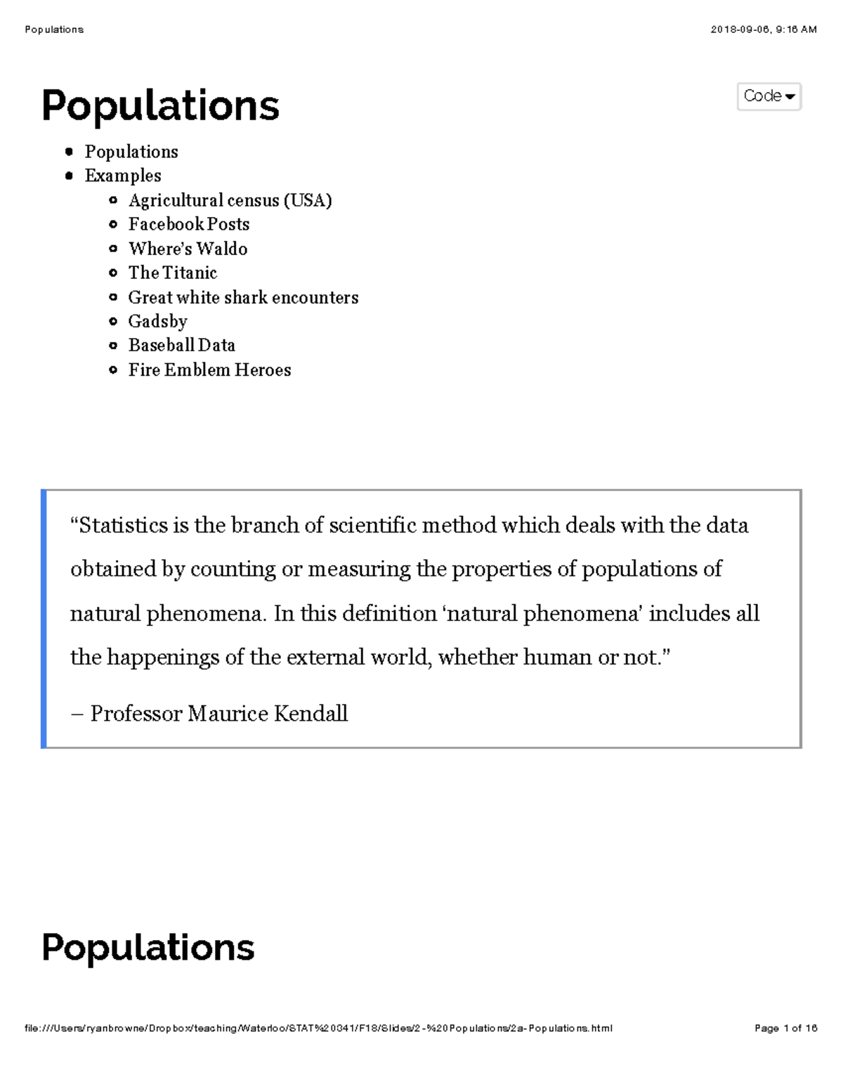 Populations and Samples - Populations Populations Examples Agricultural ...