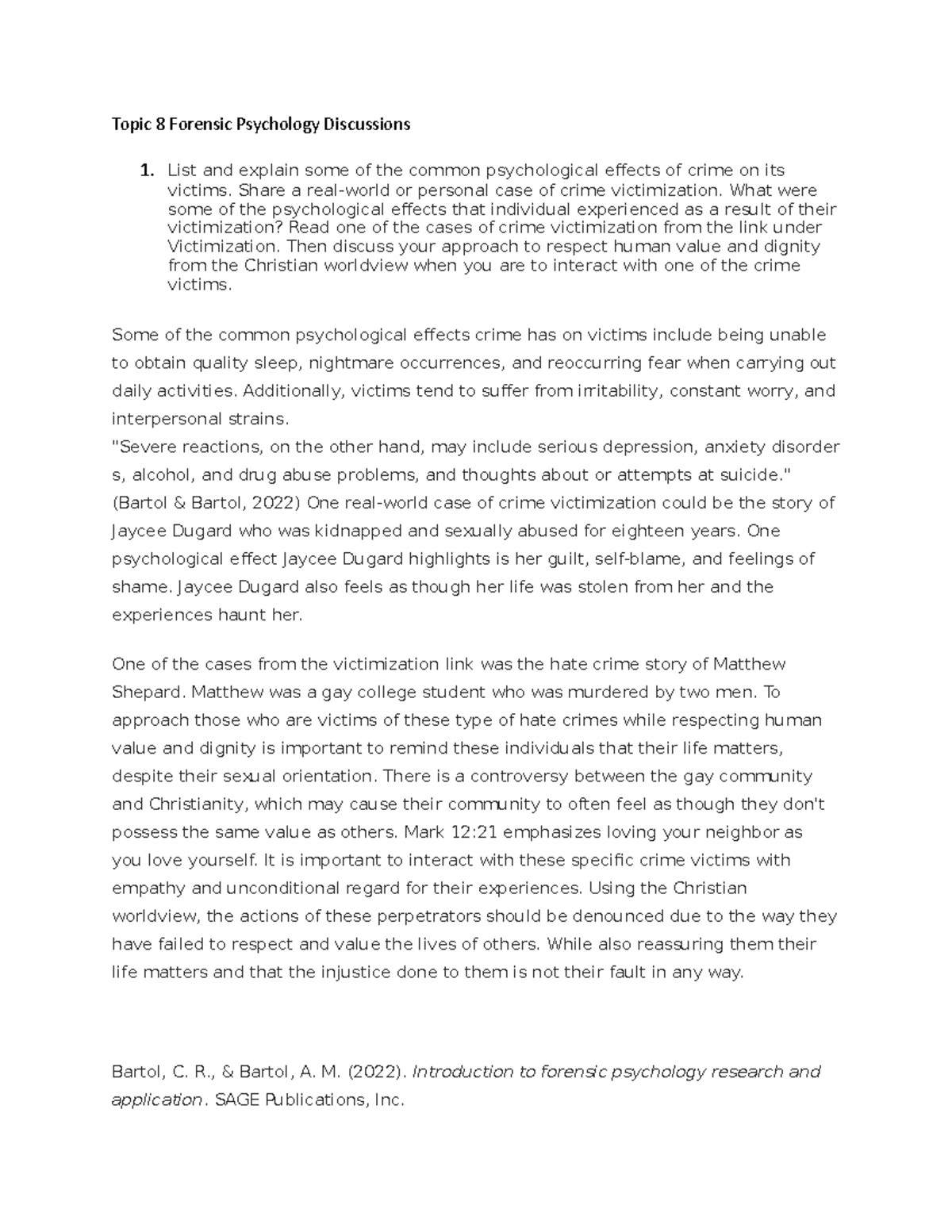 Topic 8 Forensic Psychology Discussions - Topic 8 Forensic Psychology ...