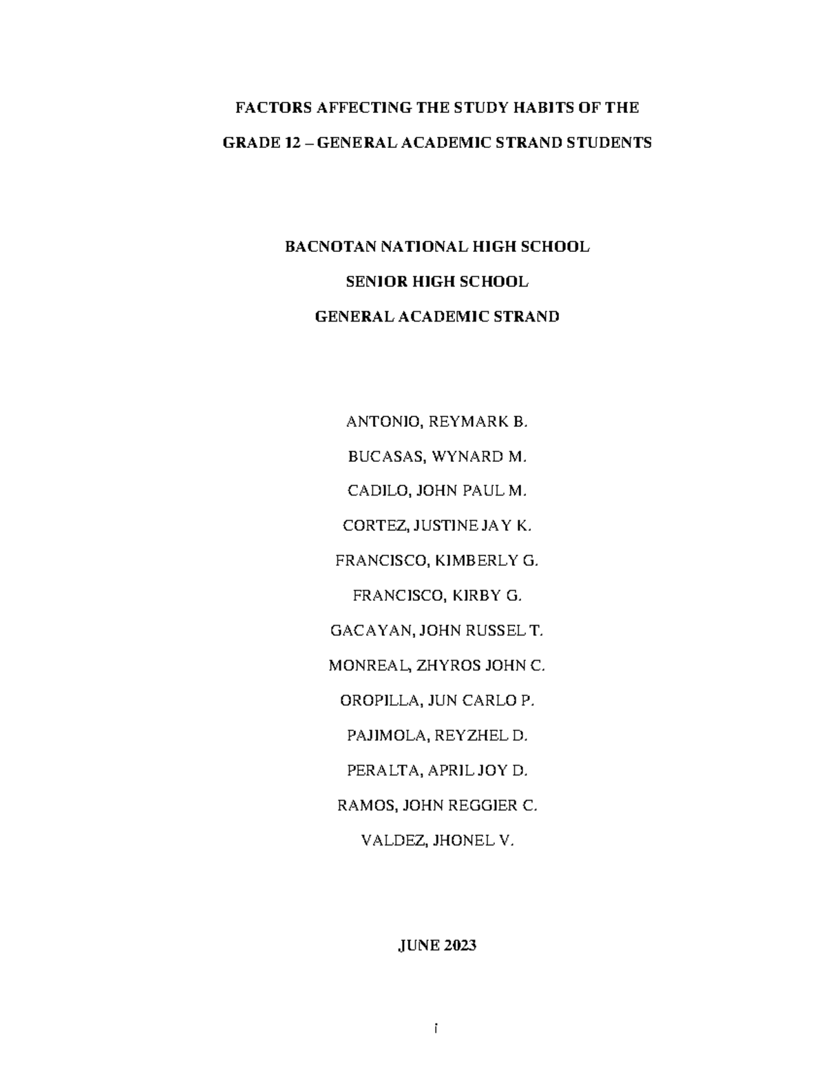 FACTORS AFFECTING THE STUDY HABITS OF THE GRADE 12 – GENERAL ACADEMIC ...