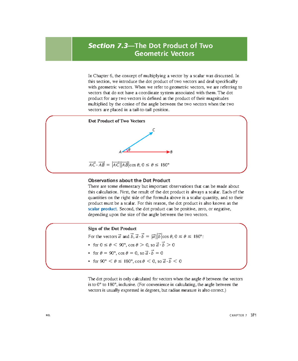 7 - h 89 pt79p 79p; t - 371 Section 7—The Dot Product of Two Geometric ...