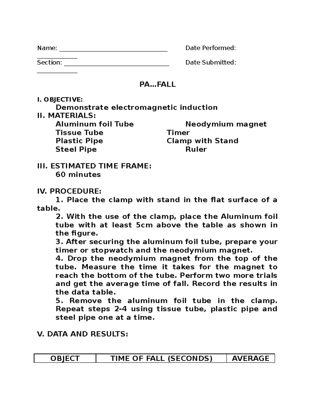 Worksheet - Name: ___________________________________ Date Performed: Section: - Studocu