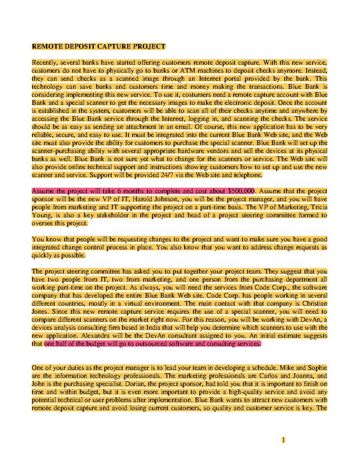 Project Management Case Remotedeposit - 1 REMOTE DEPOSIT CAPTURE ...