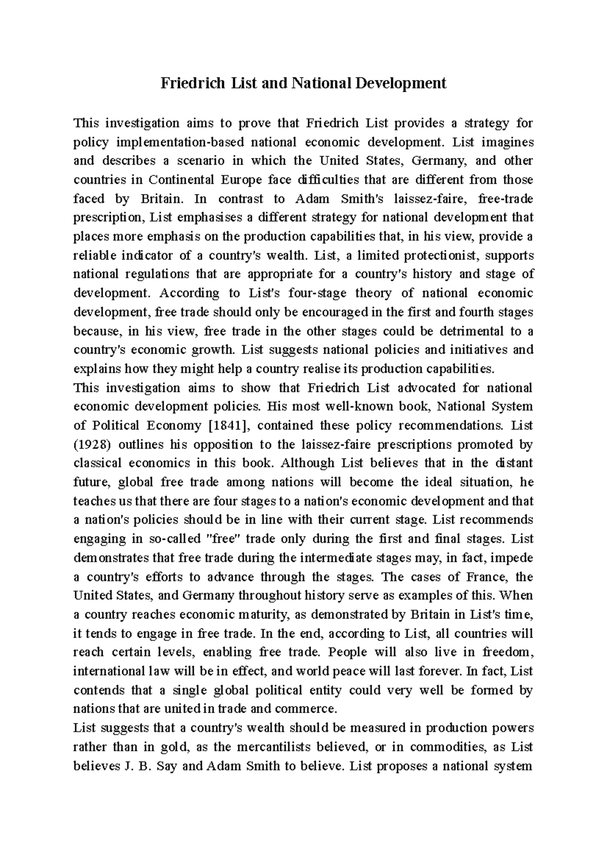 Friedrich List and National Development - List imagines and describes a ...