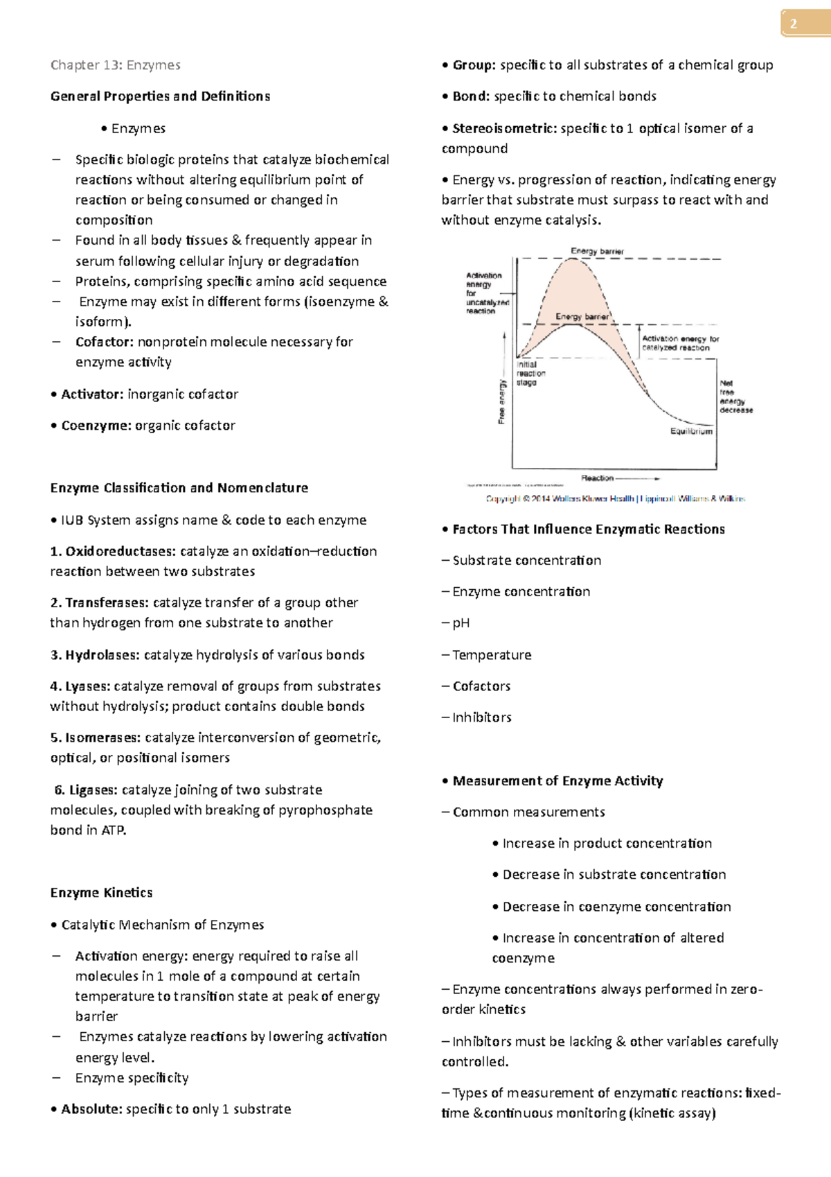 3. Enzymes -CC2 - Lecture notes 1 - Chapter 13: Enzymes General ...
