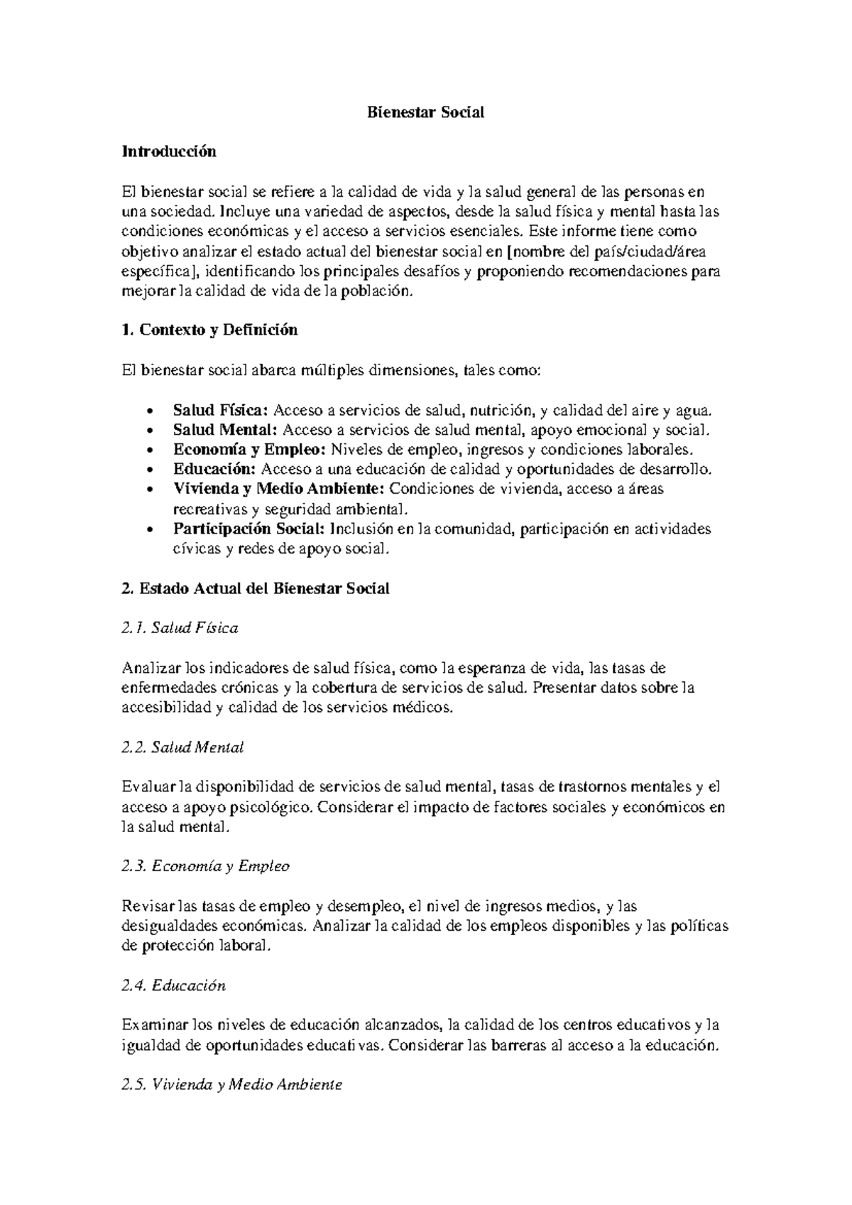 Bienestar Social - Bienestar Social Introducción El bienestar social se ...