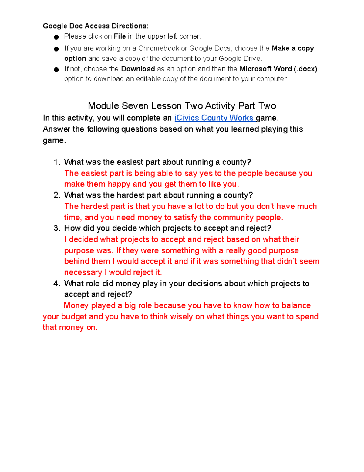 Blended Learning Civic Literacy Module Seven Lesson Five Activity Part ...