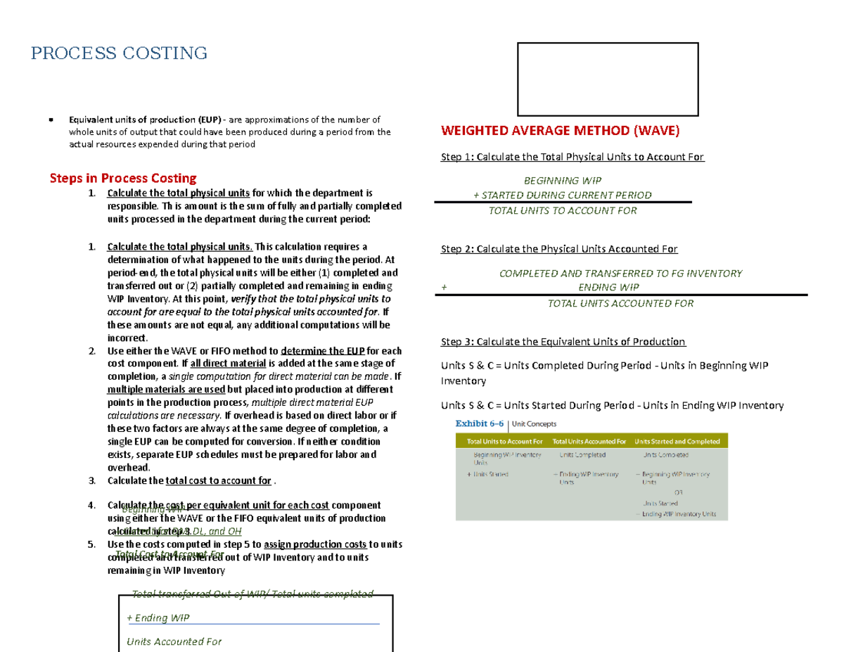Process Costing - Calculate the total physical units for which the department is responsible. Th ...