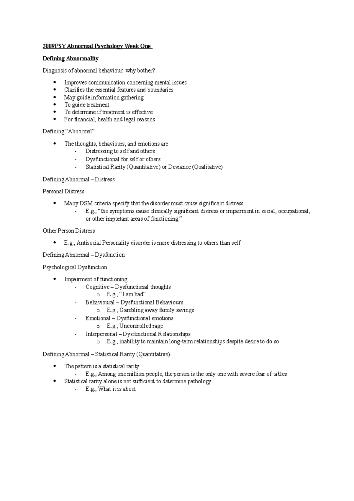 Mid Tri Exam Review - 3009PSY Abnormal Psychology Week One Defining ...
