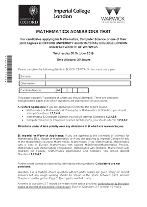 Test17 - practice paper - For ALL APPLICANTS. For each part of the ...