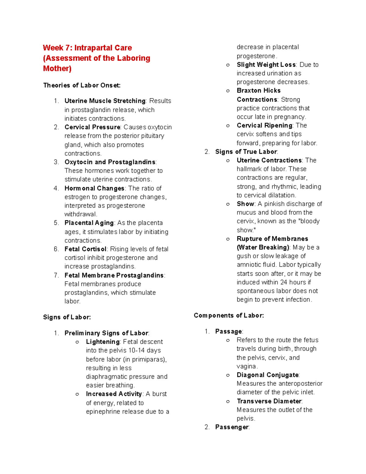 Maternal week 7 8 9 - Week 7-8 - Week 7: Intrapartal Care (Assessment ...