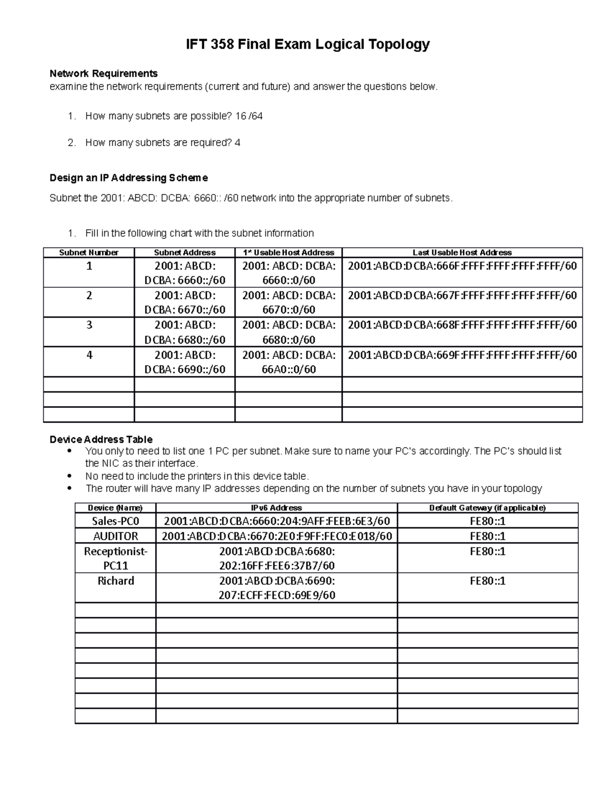 Final Exam Logical Topology of IFT 358 - IFT 358 Final Exam Logical ...
