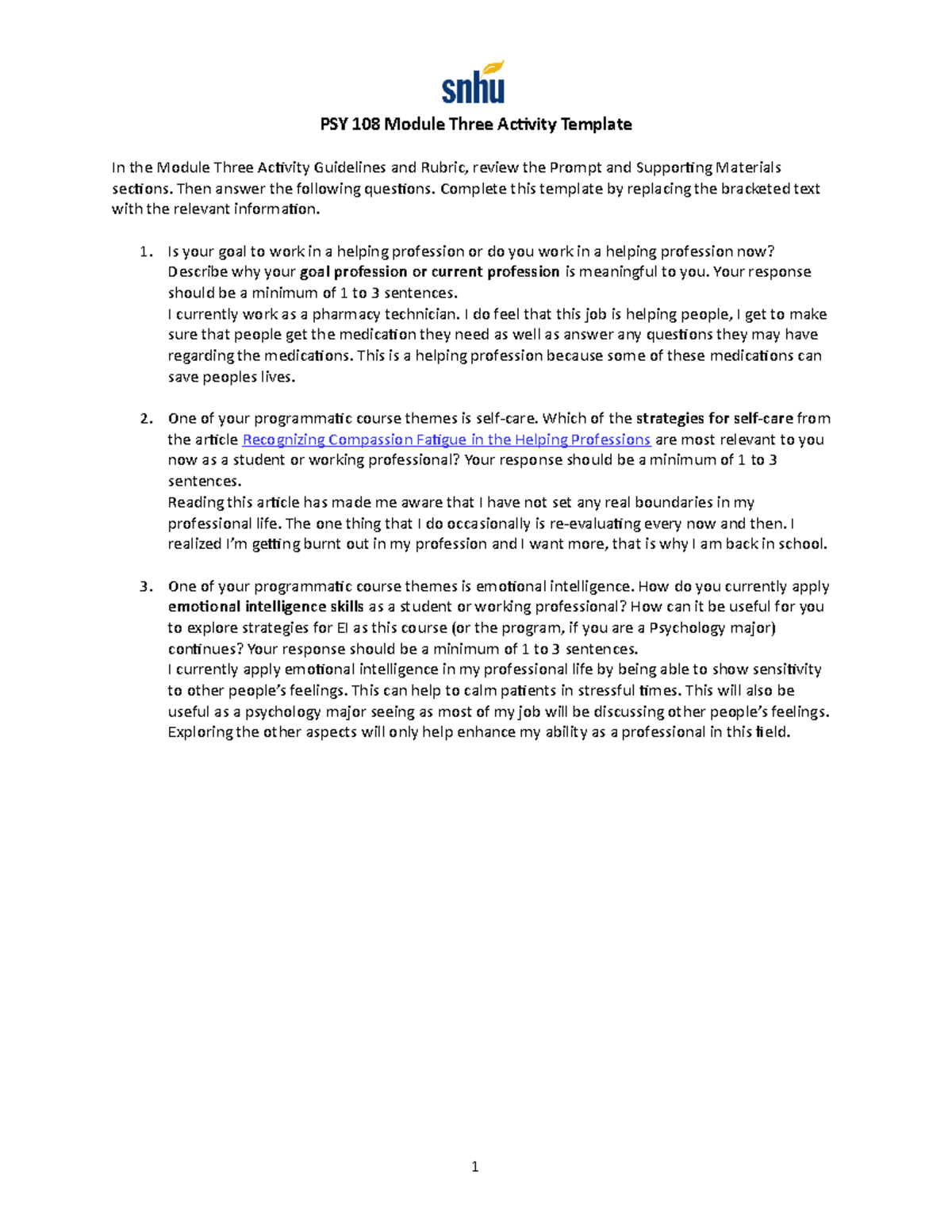 PSY 108 Module Three Activity - Then answer the following questions ...