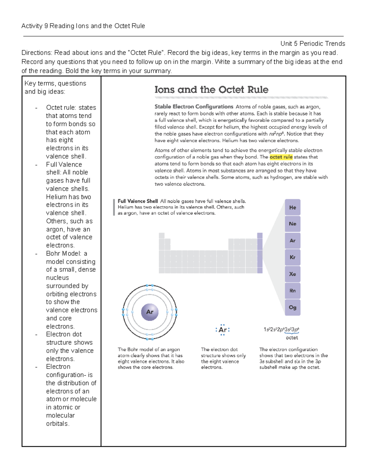 9 Ions and the Octet Rule - Activity 9 Reading Ions and the Octet Rule ...
