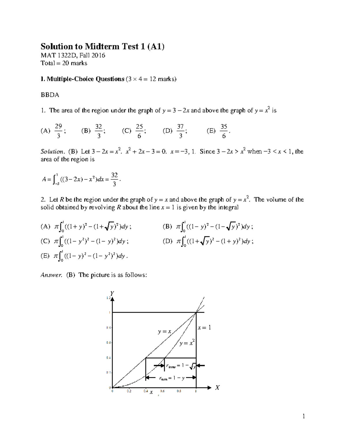 midterm 1 2016 Fall - Solution to Midterm Test 1 (A1) MAT 1322D, Fall ...