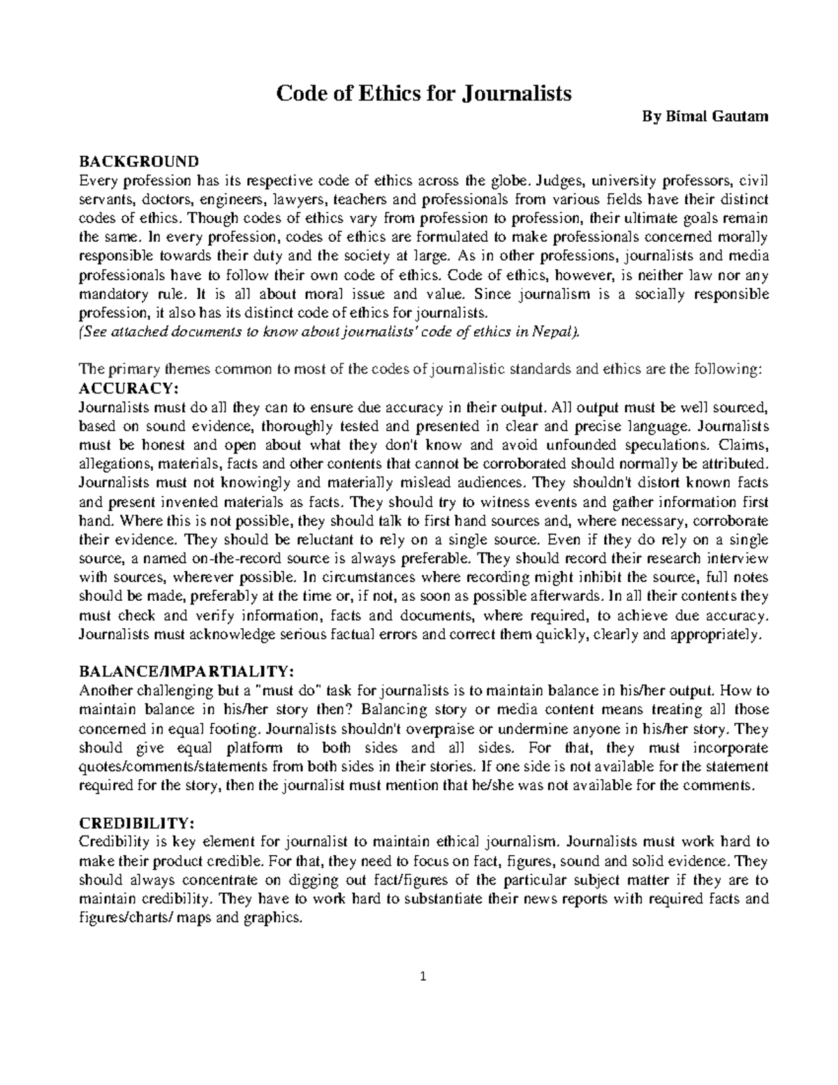 Bimal Gautam-Code of Ethics for Journalists-2 - Code of Ethics for ...