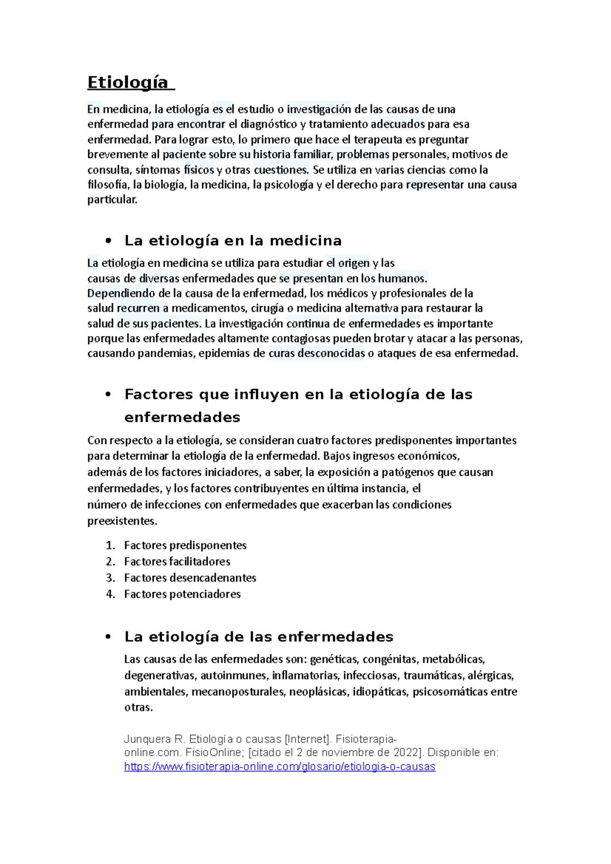 Etiología ABC - Que te sirva mucho . - Etiología En medicina, la ...