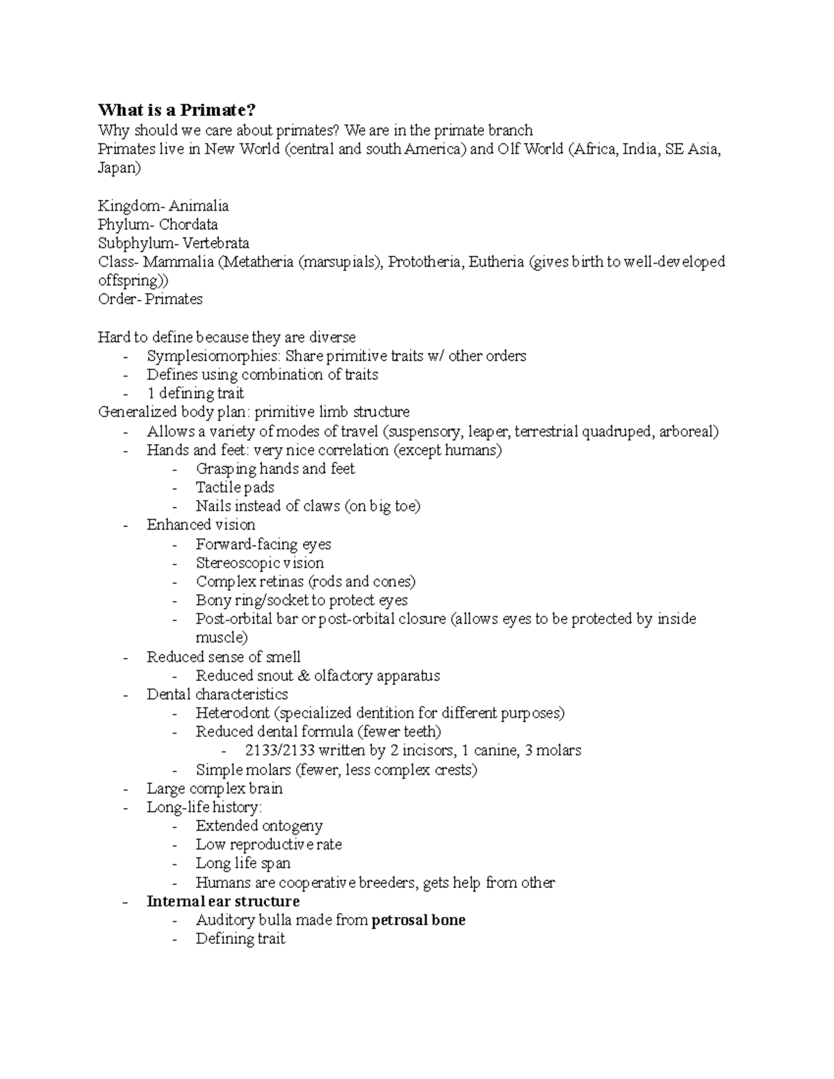 ANTH 2045 Lecture Notes - What is a Primate? Why should we care about ...
