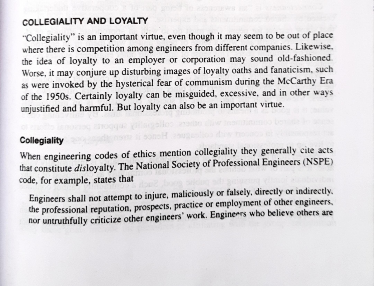 Collegiality and loyalty - Ethics and Values - Studocu