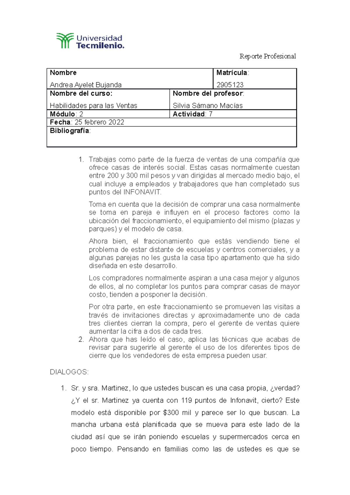 Actividad 7 Habilidades para las ventas - Reporte Profesional Nombre ...