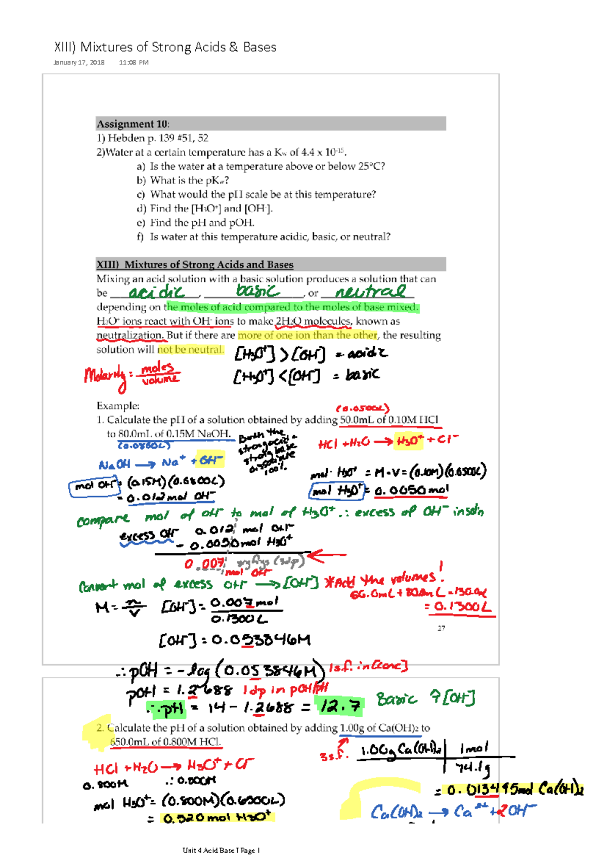 Xiii mixtures of strong acids bases - XIII) Mixtures of Strong Acids ...
