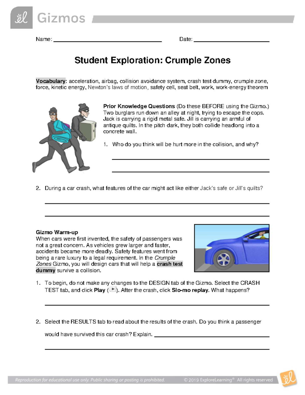 Annotated-Crumple Zones SE - Name: Date: Student Exploration: Crumple ...