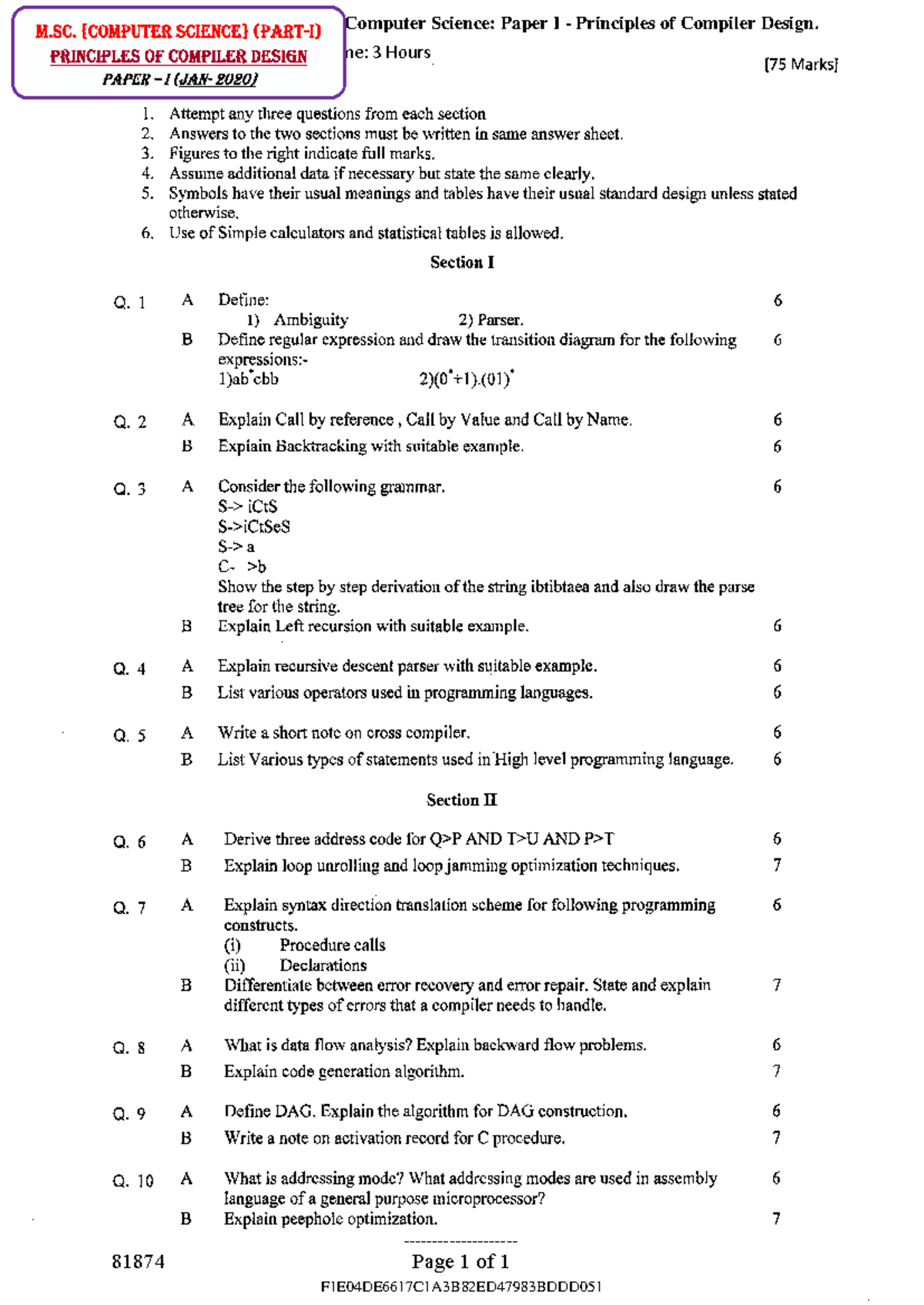 M.Sc .-Computer-Science-Part-I - [75 Marks] N: Attempt any three questions from each section ...