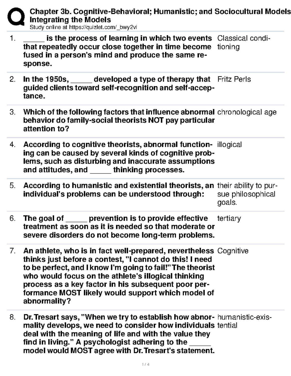 Chapter 3b. Cognitive-Behavioral Humanistic and Sociocultural Models ...
