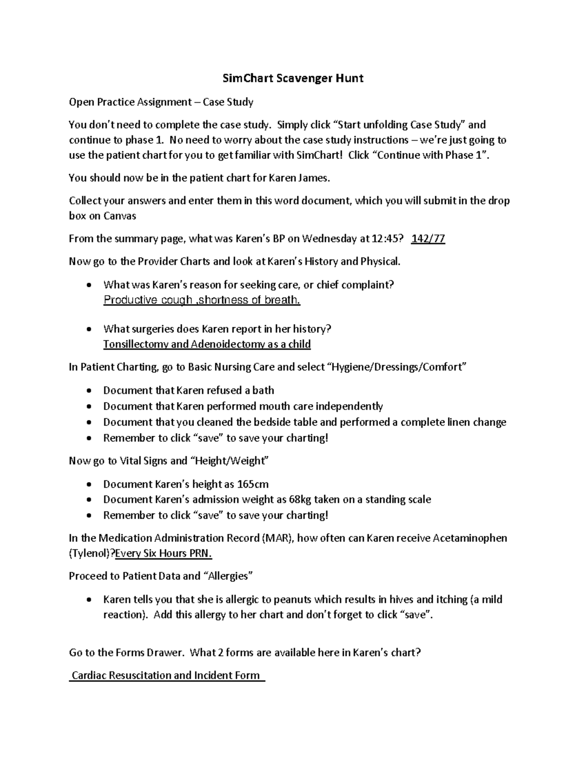 Sim Chart Scavenger Hunt. - SimChart Scavenger Hunt Open Practice ...