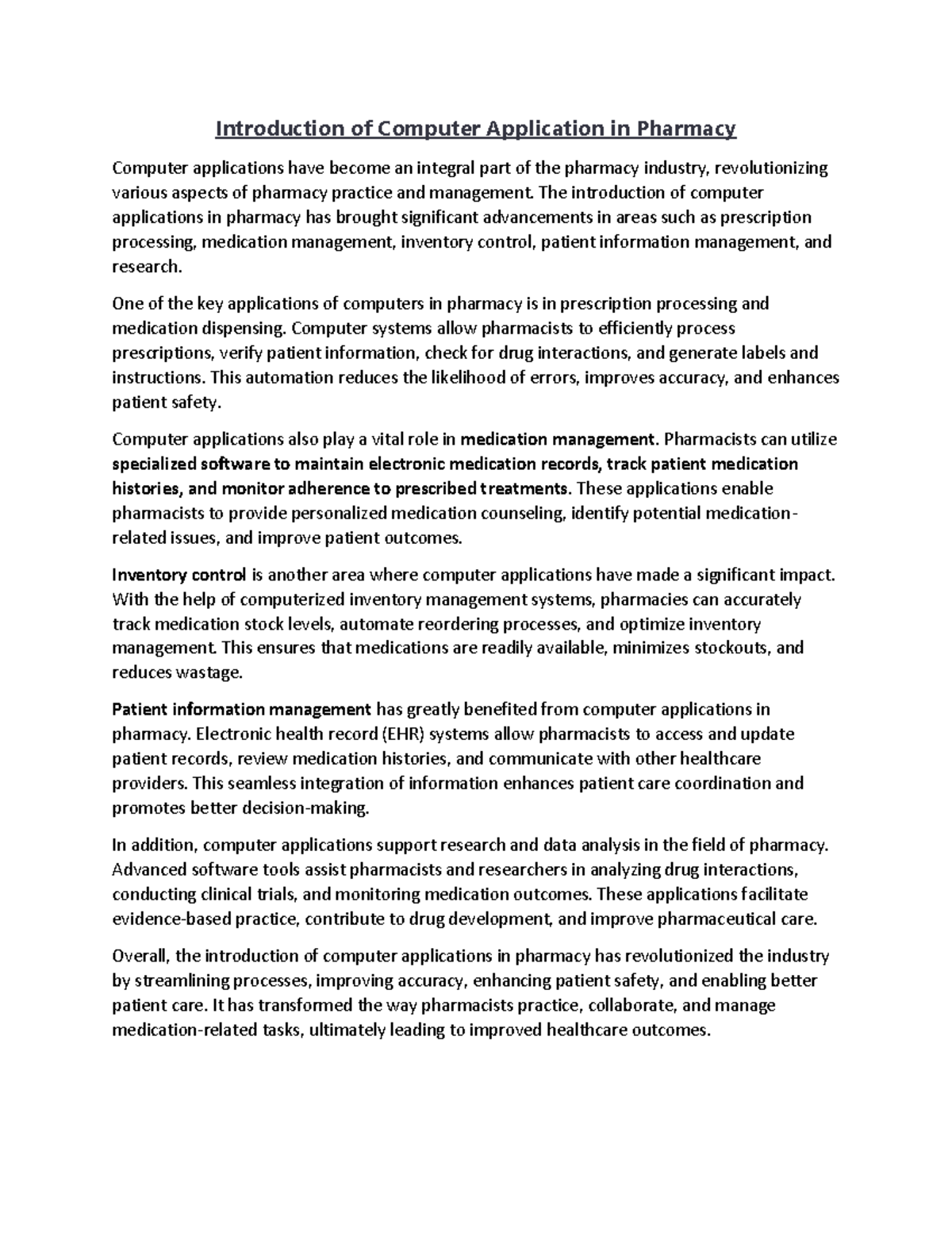 2 Introduction of Computer Application in Pharmacy - Introduction of ...