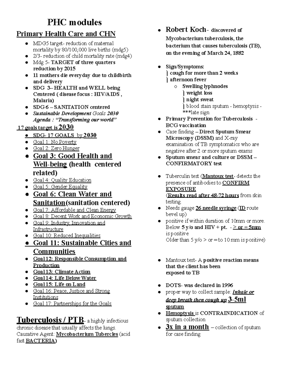 PHC Modules.docx - Class discussion notes - PHC modules Primary Health ...