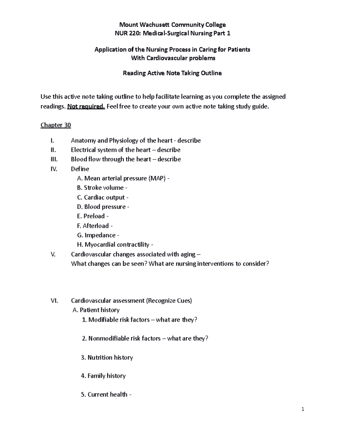 CV Reading Active Note Taking Outline - Mount Wachusett Community ...