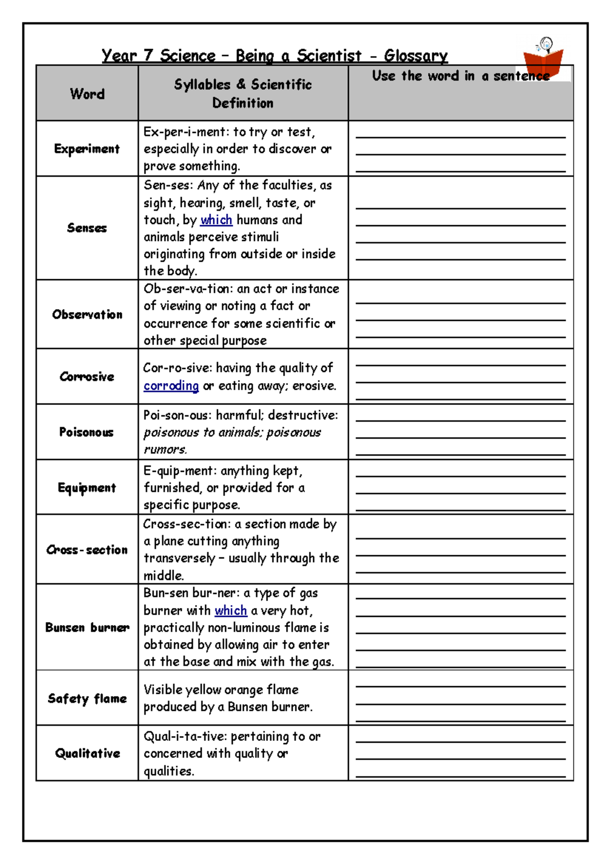 Lucie Wilson - 1 Glossary MHS - Year 7 Science – Being a Scientist ...