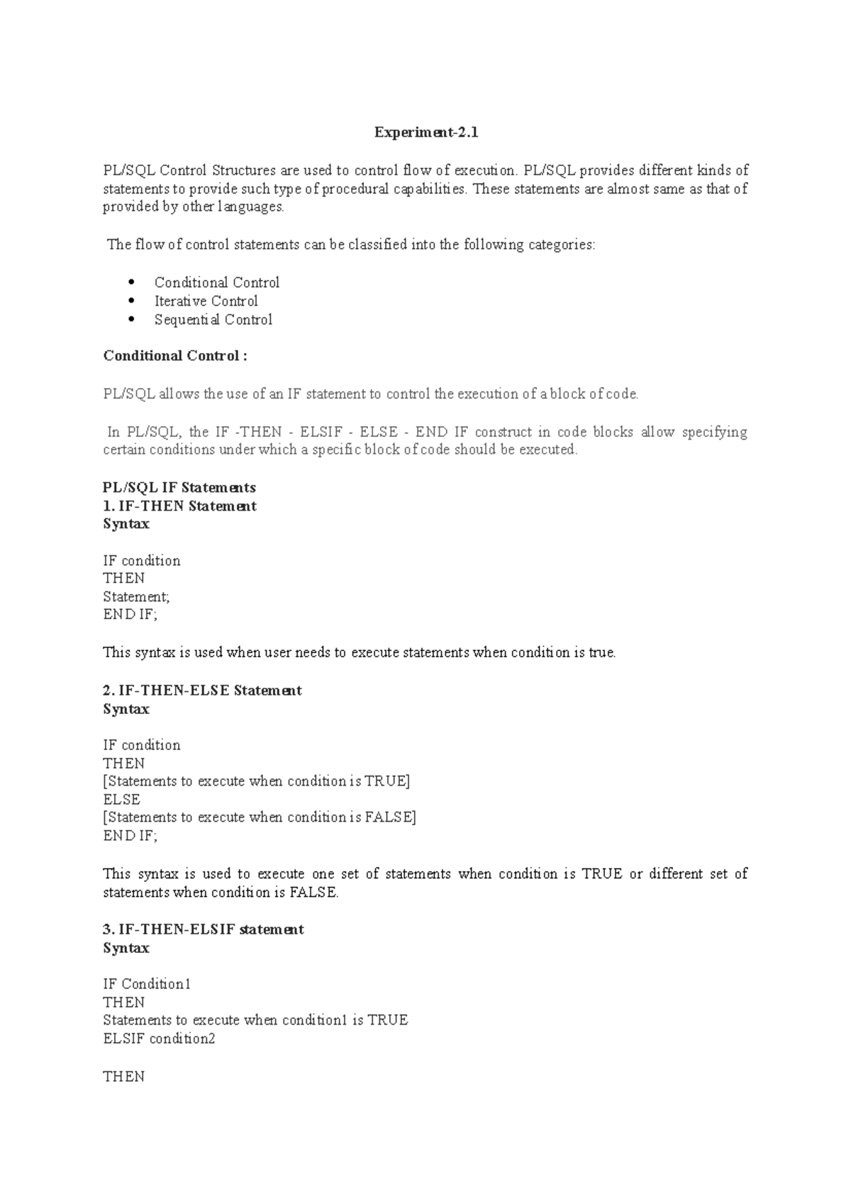 Unit 2 Lab Viva Viva Material Experiment 2 Plsql Control Structures Are Used To Control