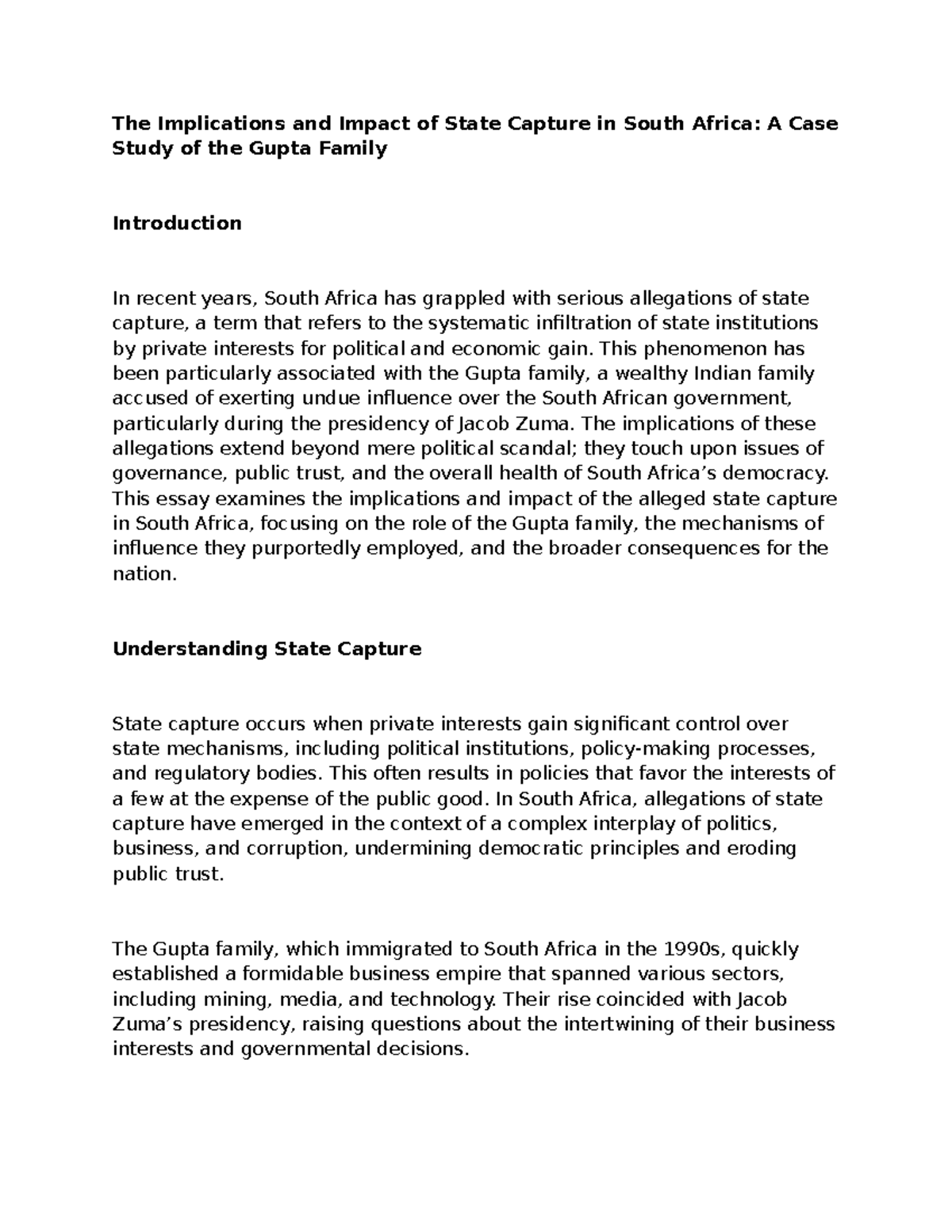 State Capture - This phenomenon has been particularly associated with ...