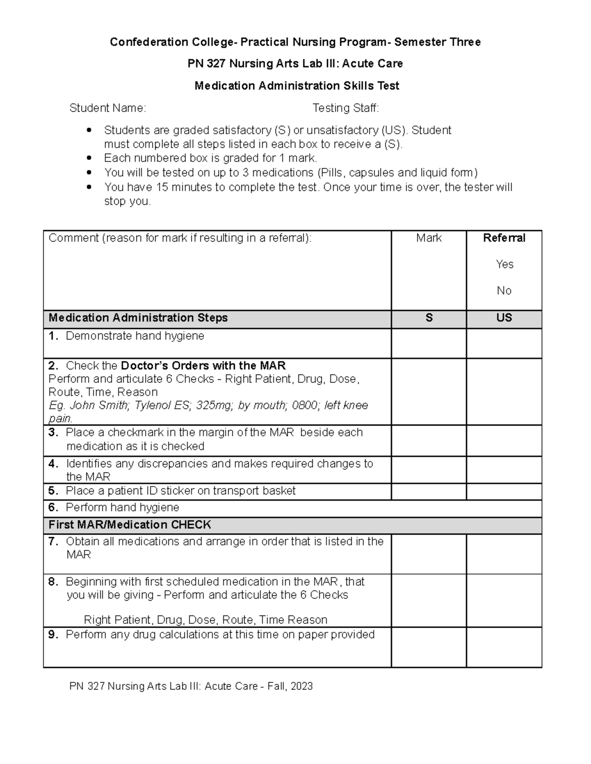 PN 327 Oral Medication Administration Skills Testing - Confederation ...