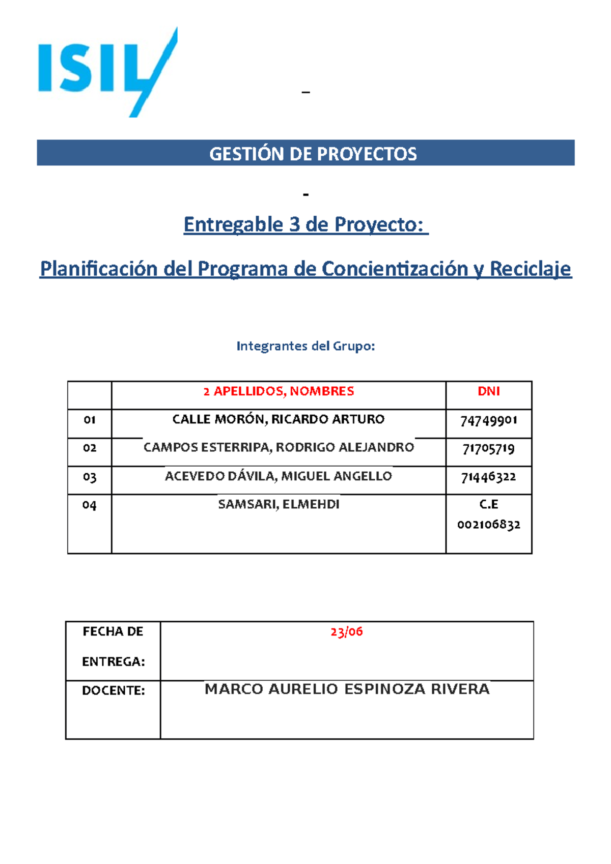 Gestion de Proyectos Entregable de desarrollo de integracion - GESTIÓN ...