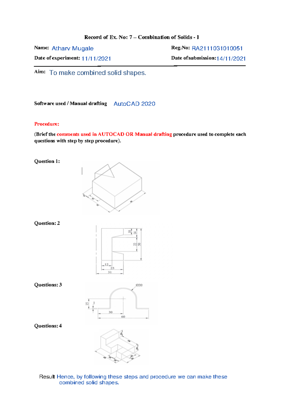 No: 7 – Combination of Solids - I - Record of Ex. No: 7 – Combination ...