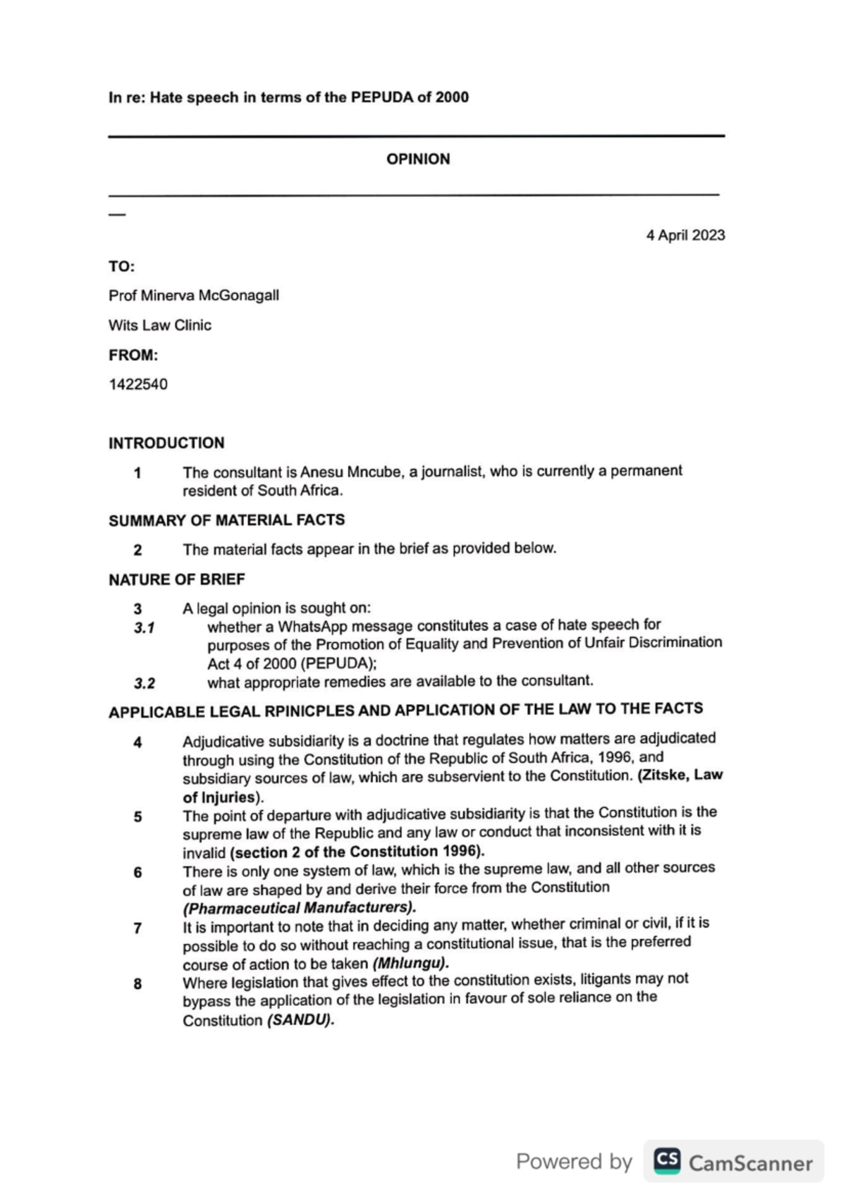 Delict hate speech legal opinion template - 3041 - Studocu