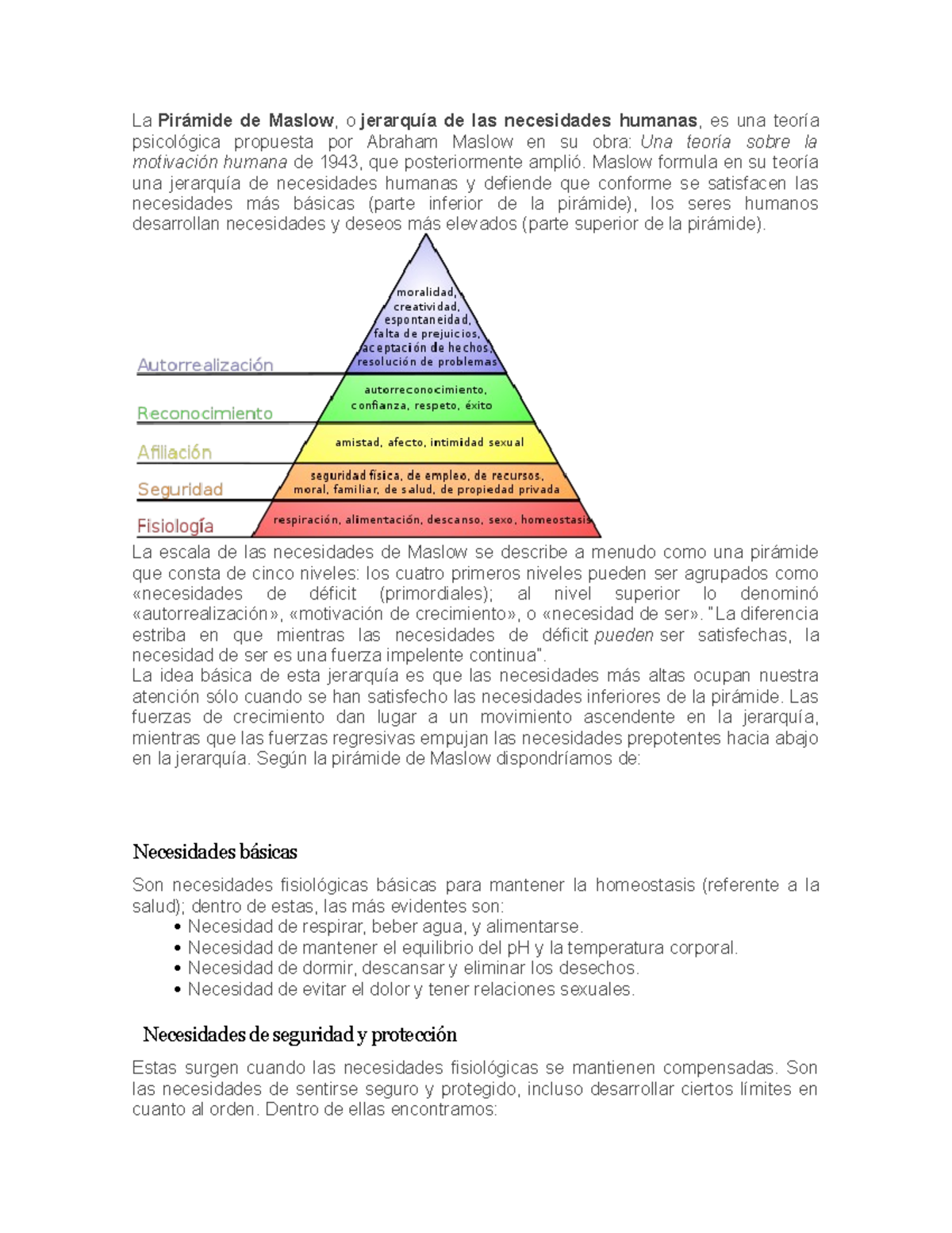 Piramide de Maslow - Maslow formula en su teoría una jerarquía de ...