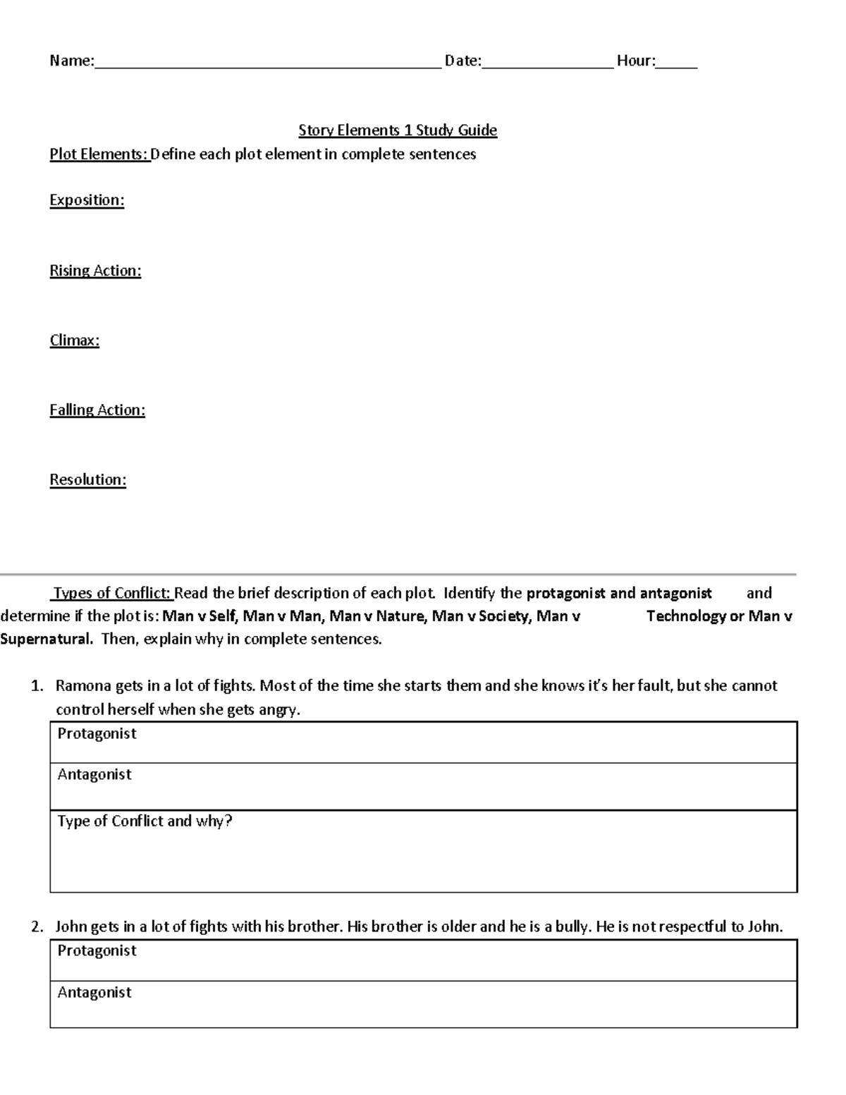 Story Elements 1 Study Guide - Copy - Name ...