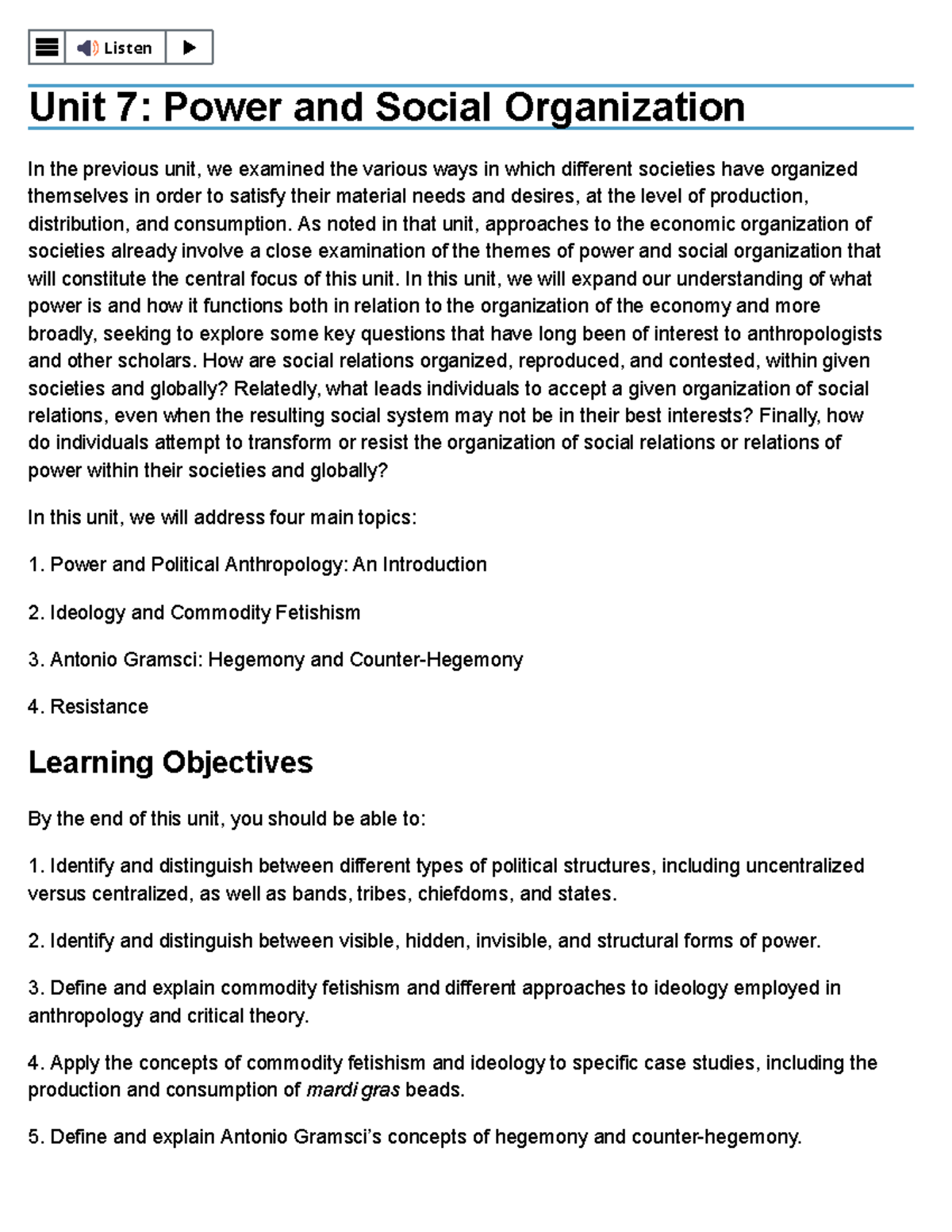 Unit 7 - ANTH-1220-D01 - Cultural Anthropology - Unit 7: Power and ...