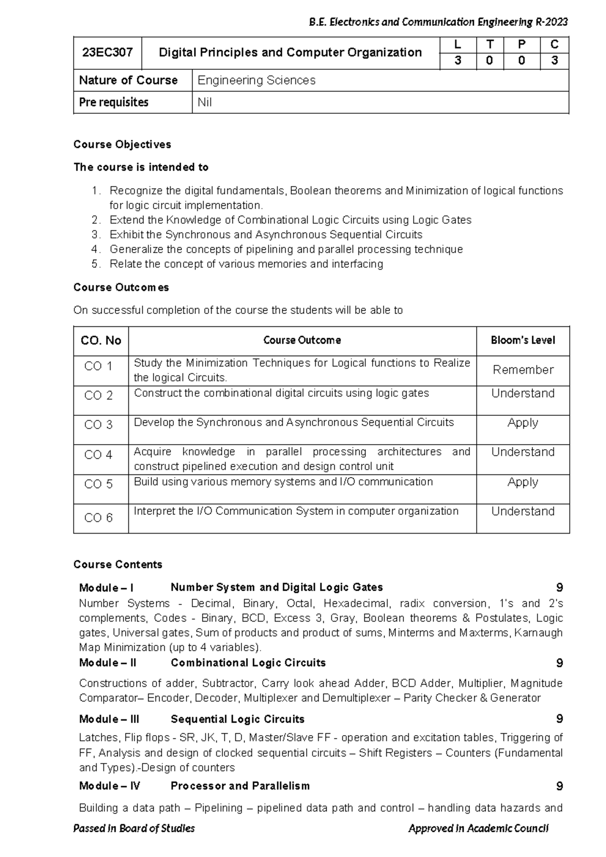 DPCO Syllabus - JHJK - B. Electronics and Communication Engineering R- 23EC307 Digital ...