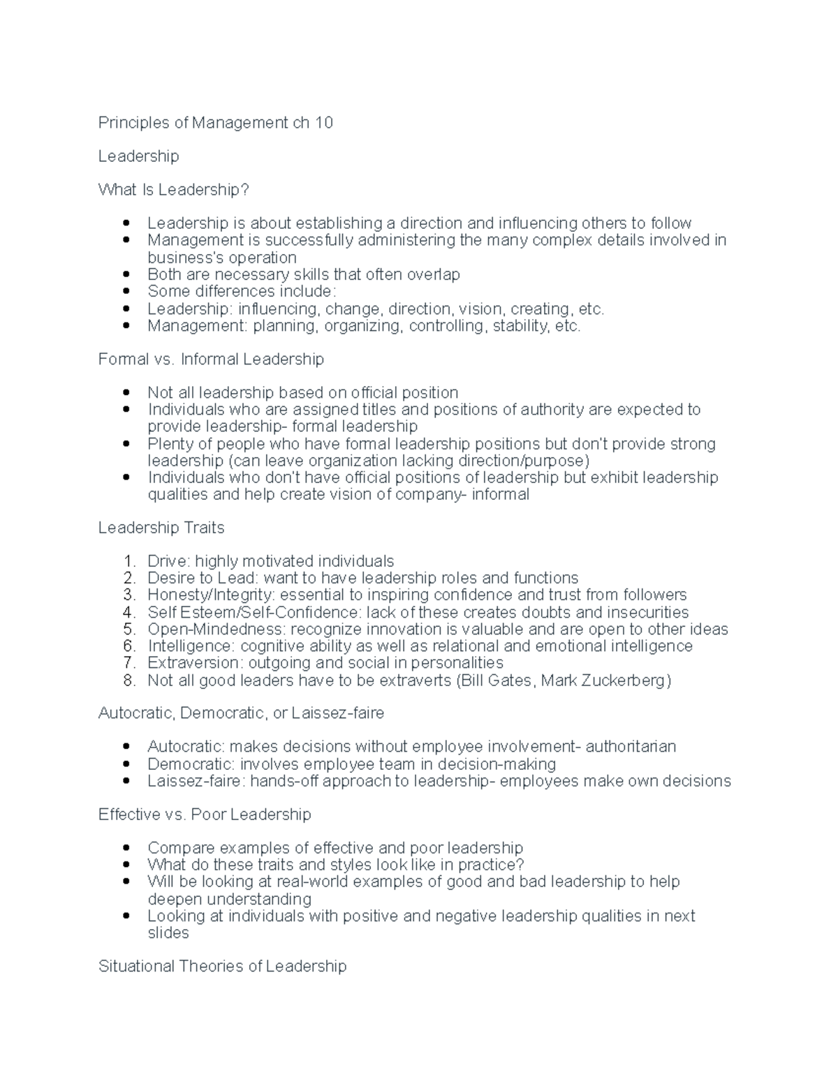 Management notes ch10 - Principles of Management ch 10 Leadership What ...