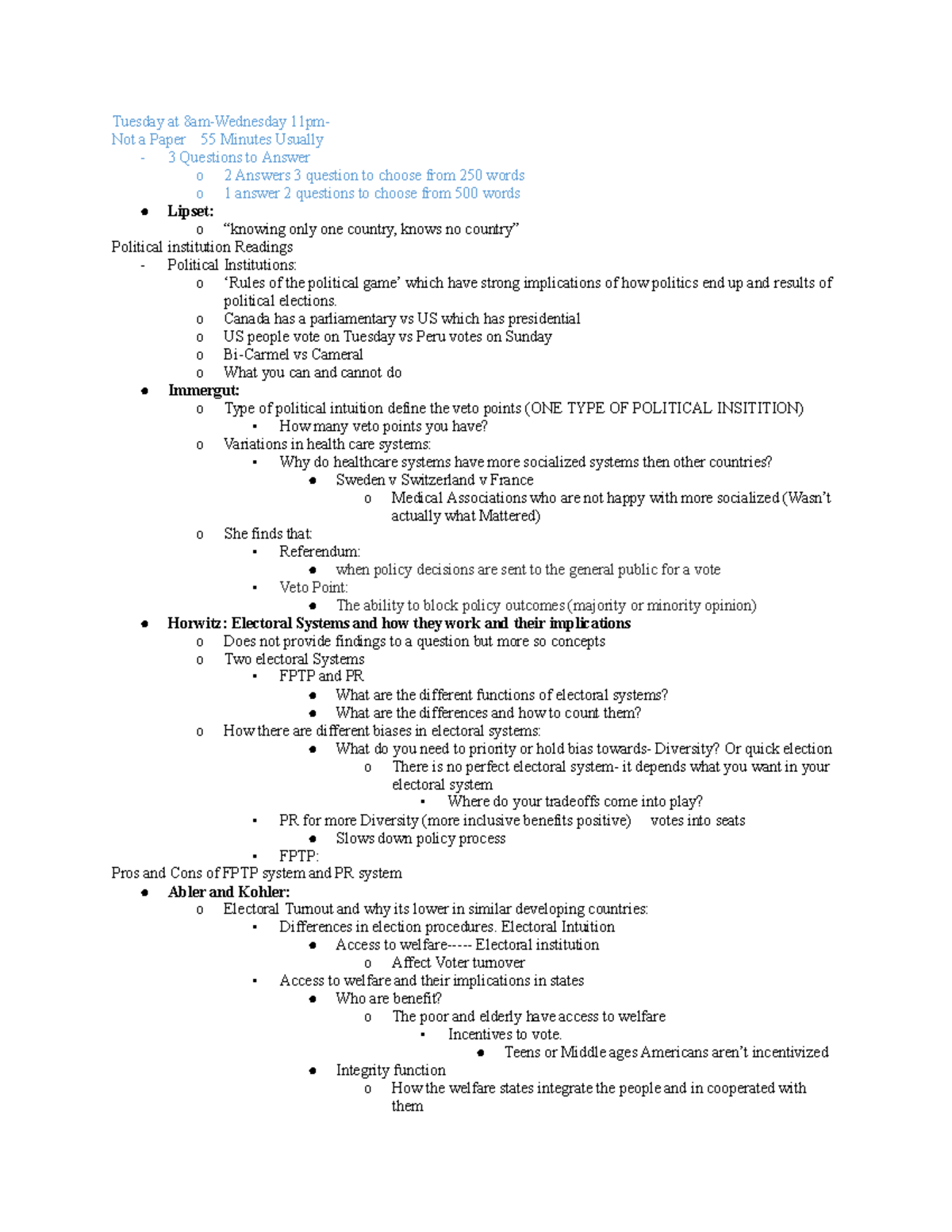 PSC 123 Study Guide Exam 1 - Tuesday at 8am-Wednesday 11pm- Not a Paper ...