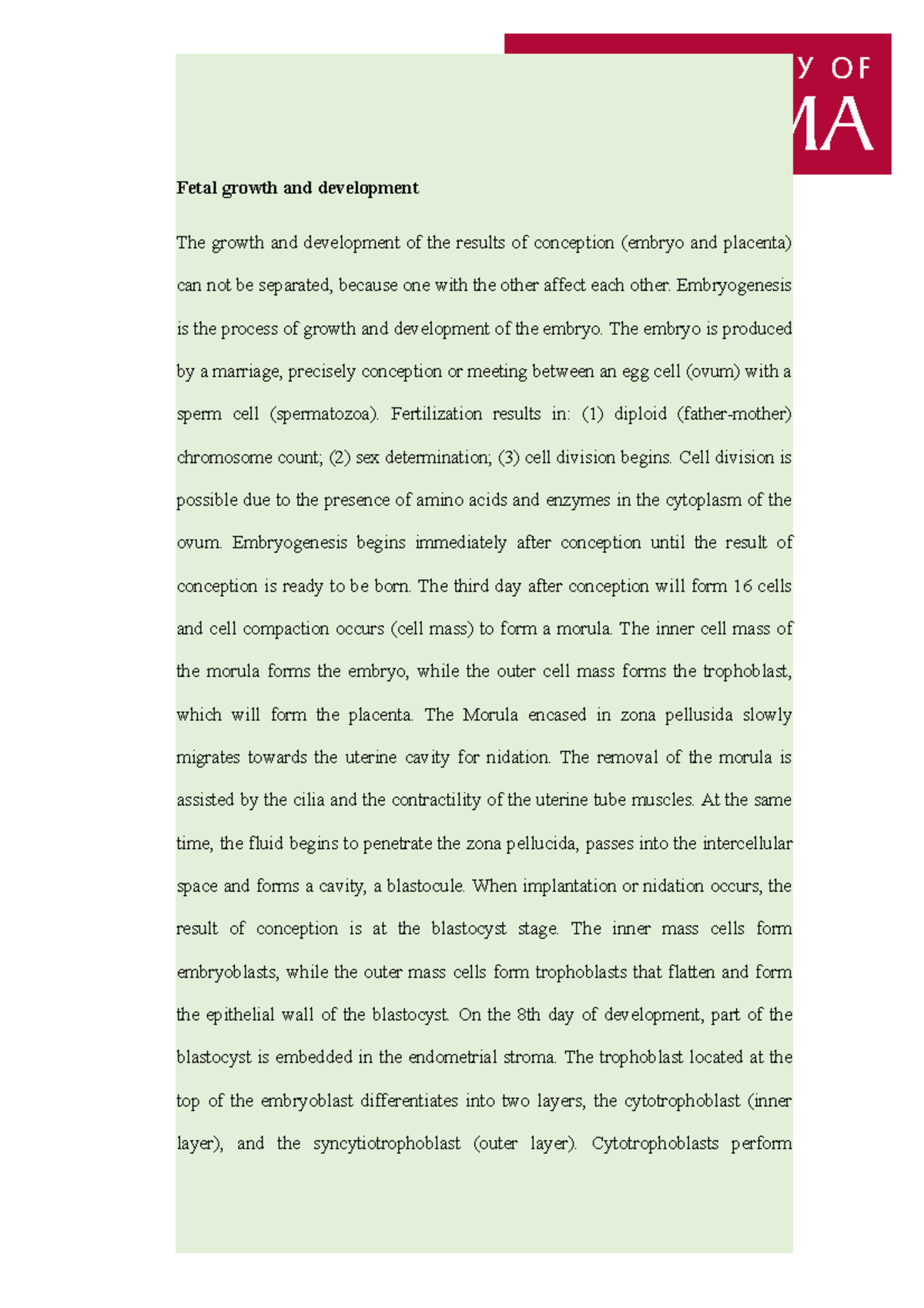 Documents Biology - Fetal growth and development - Fetal growth and ...