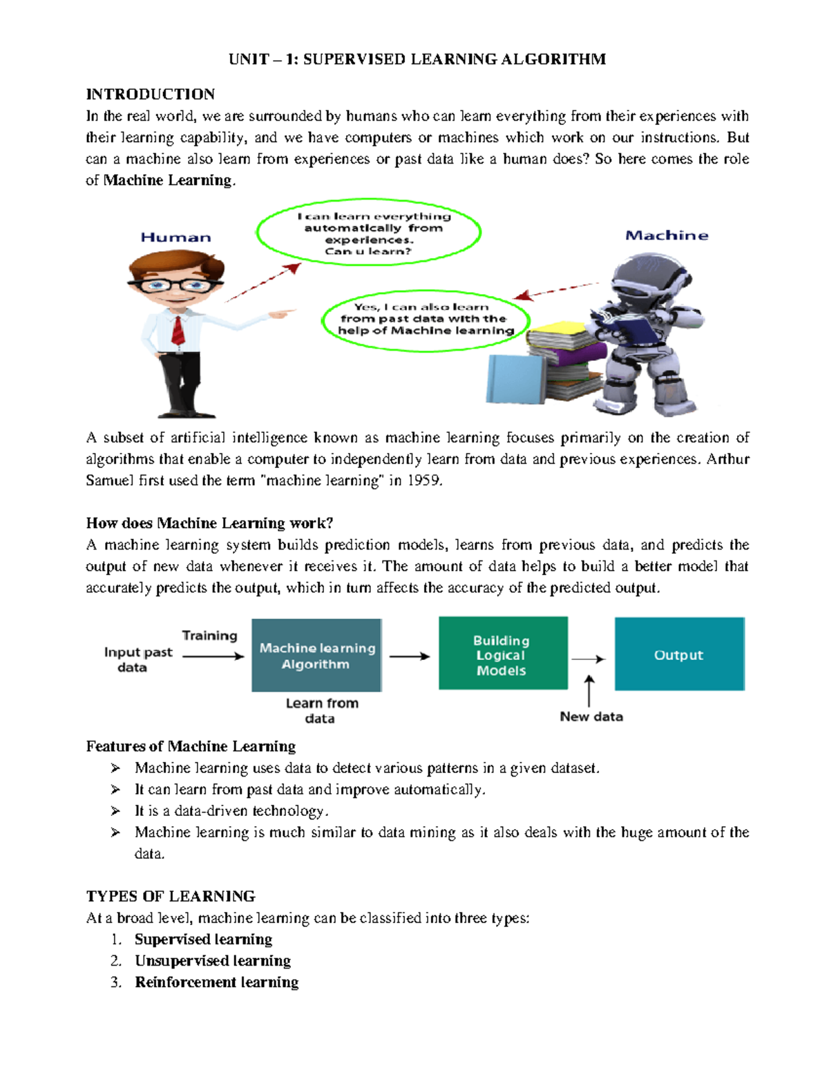 Ml Unit 1 Unit 1 Supervised Learning Algorithm Introduction In The Real World We Are 