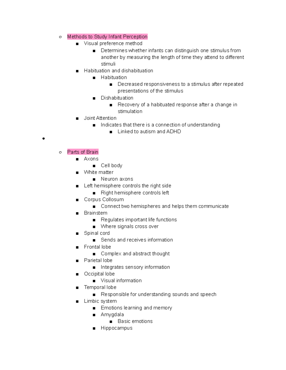 Lecture Four Pt 1 - NOTES - Methods to Study Infant Perception Visual ...