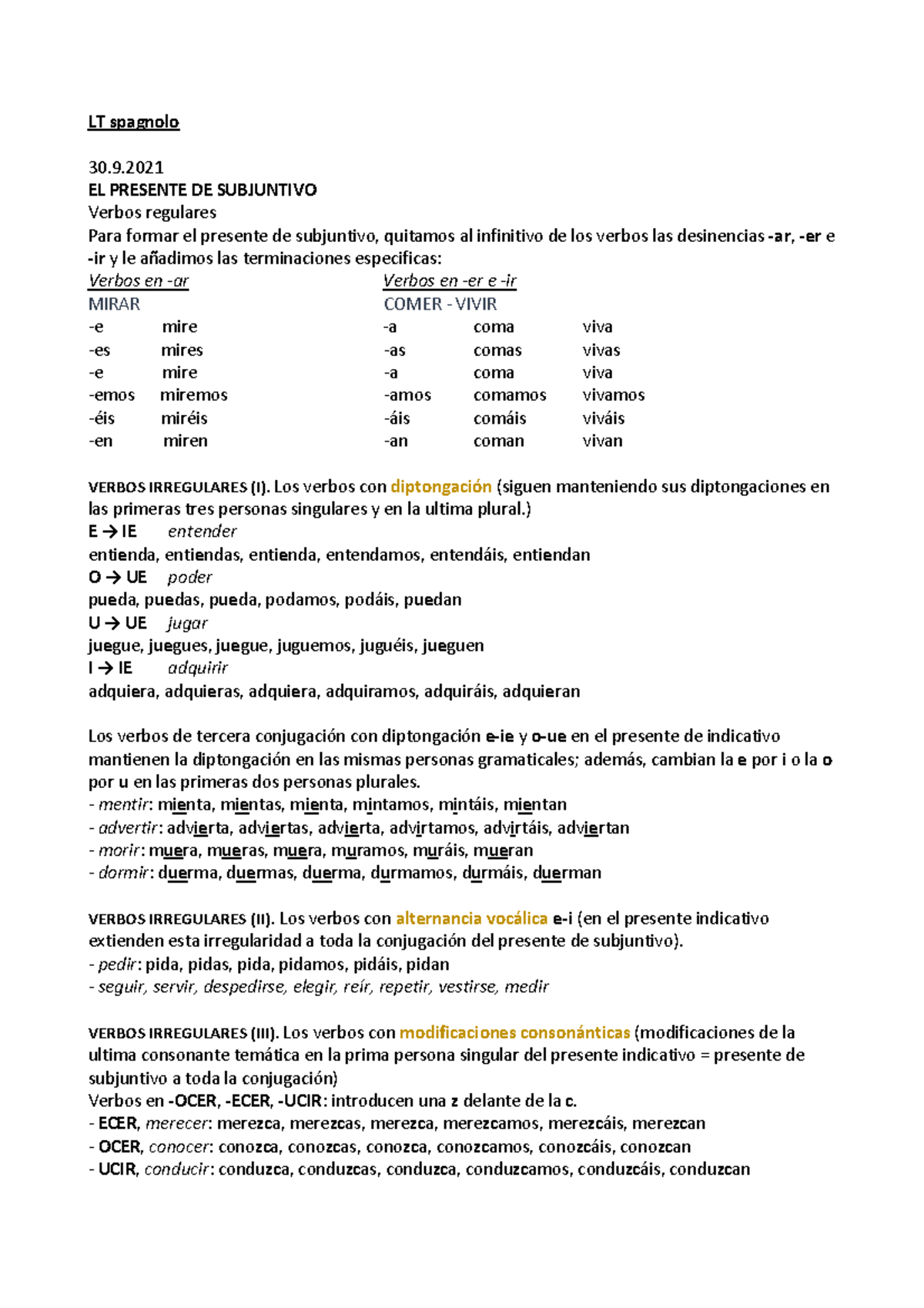 Subjuntivo - LT spagnolo EL PRESENTE DE SUBJUNTIVO Verbos regulares ...