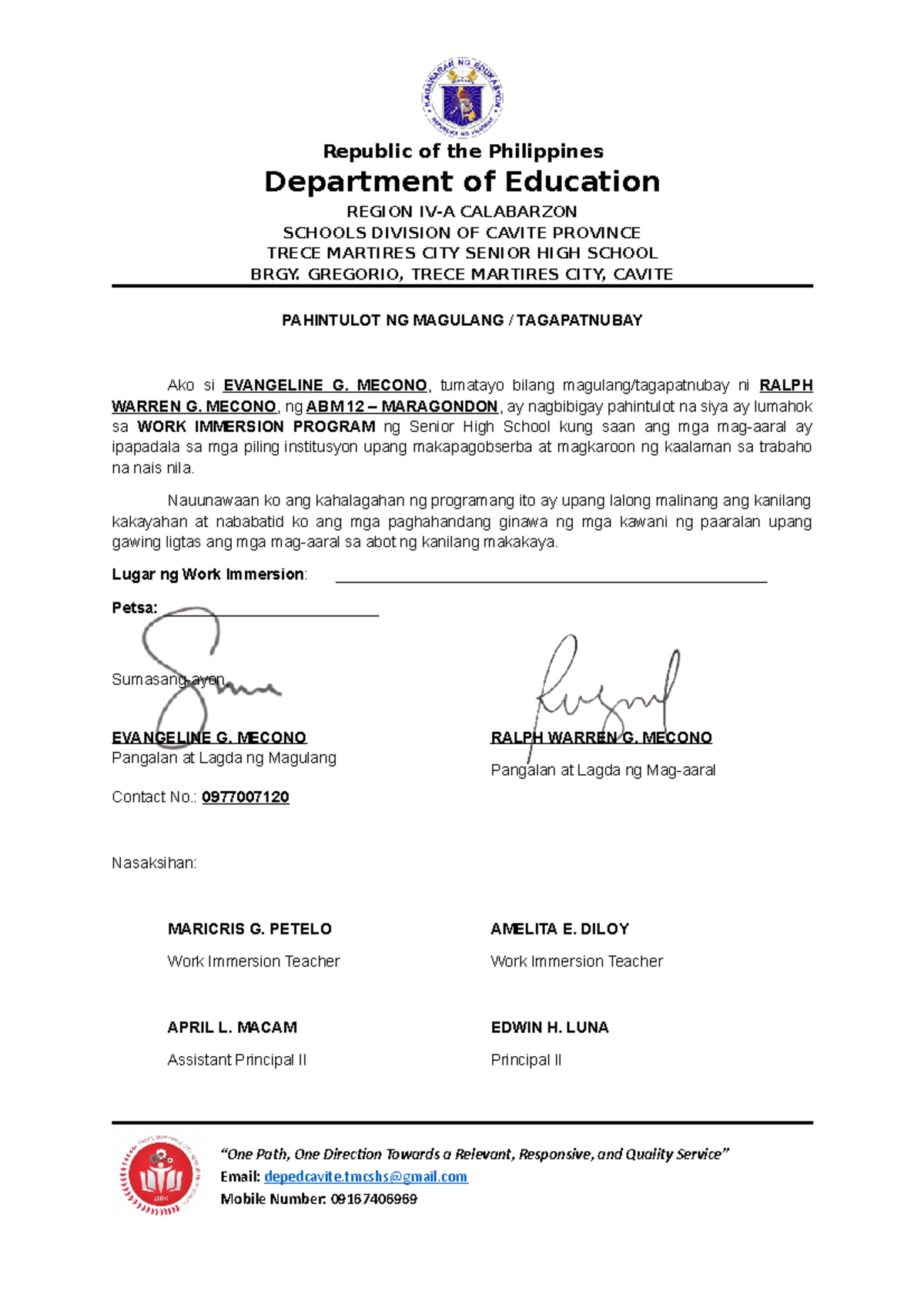 Consent-mecono - COnsent letter - Republic of the Philippines ...