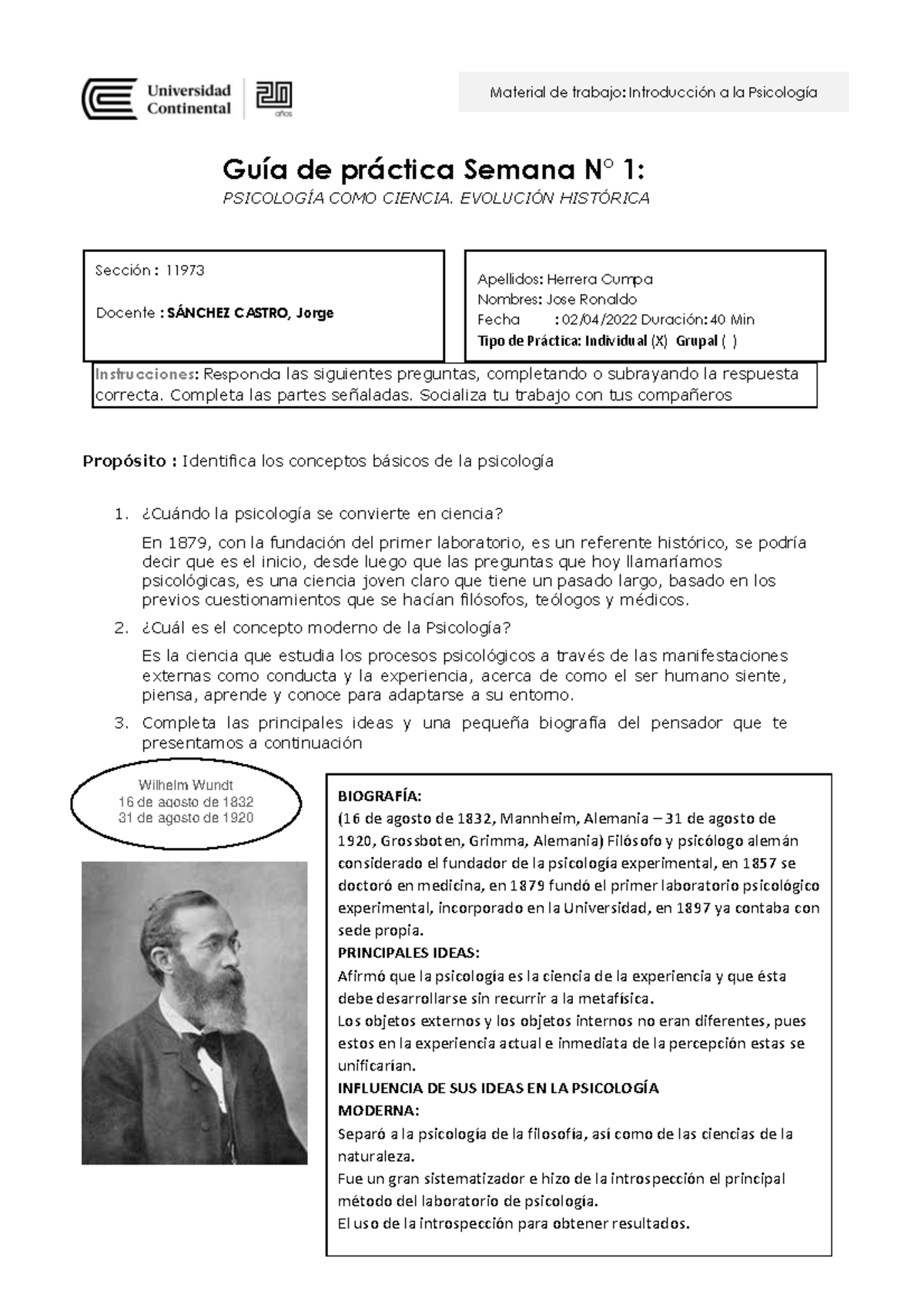 Guía de Trabajo N° 01 - Guías Teóricas - GuÌa de pr·ctica Semana N∞ 1: PSICOLOGÕA COMO CIENCIA ...